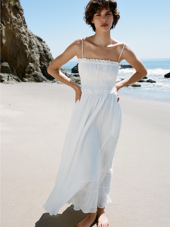Zara | Dresses | Zara White Smocked Spaghettistrap Maxi Dress | Poshmark
